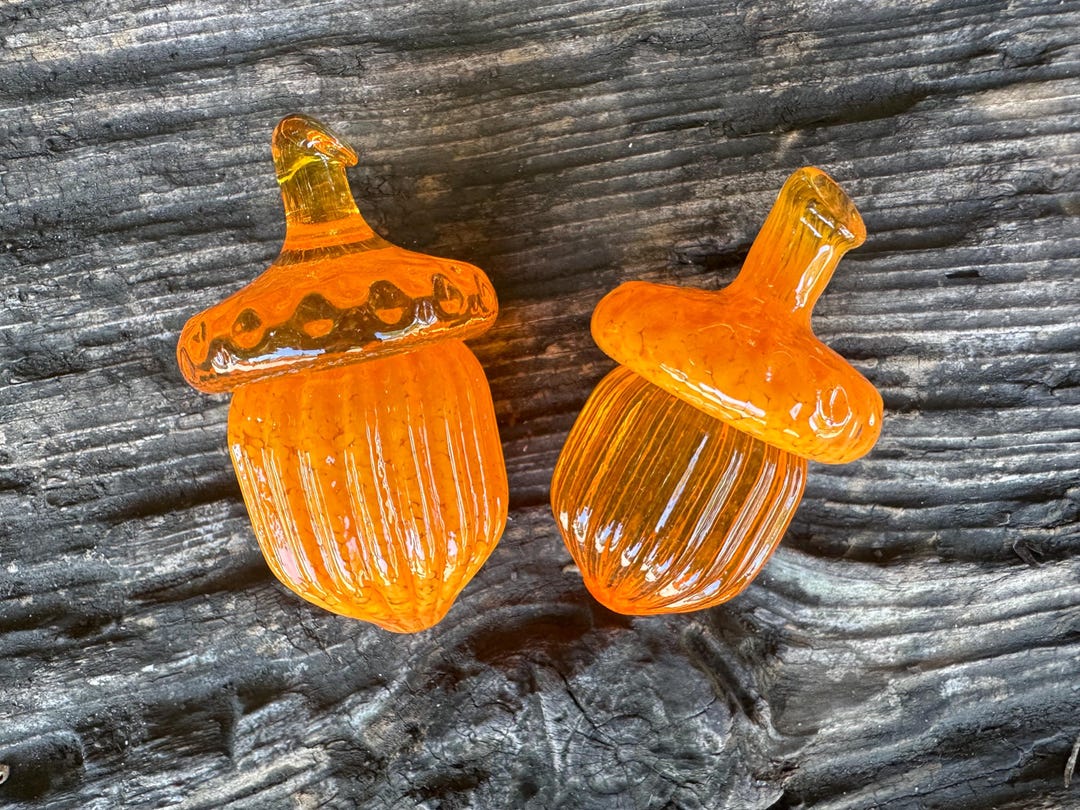 Transparent Orange Glass Acorns, Set of 2 Seed Pod Sculpture 3 ...