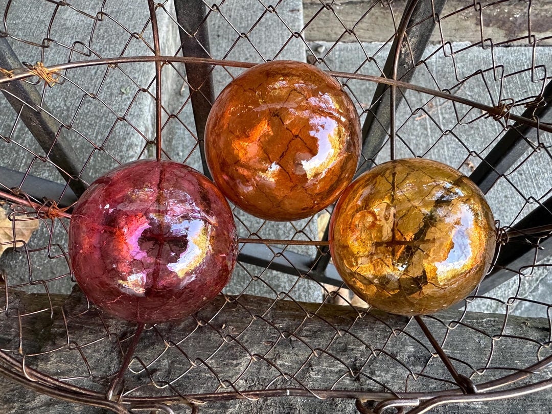 Smallest Pink Amber Peach Floats, Set of 3 Blown Glass Balls, Outdoor ...