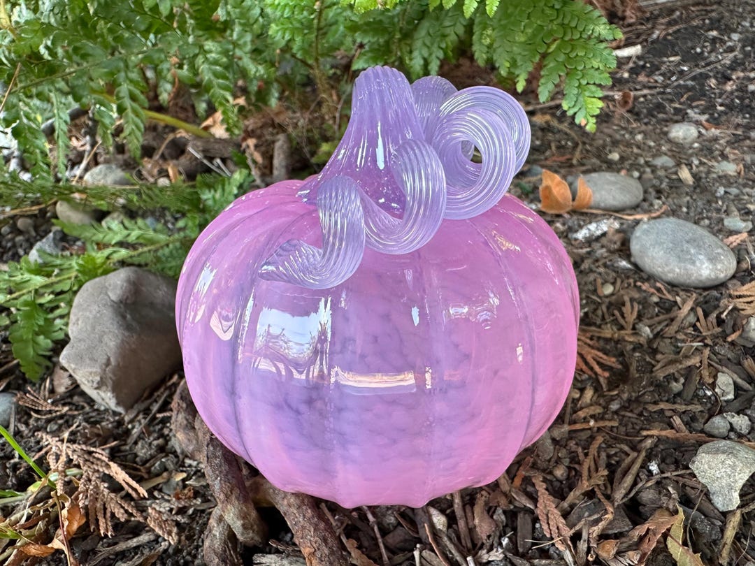 Translucent Pink Glass Pumpkin, 4 Hand Blown Squash Lavender Purple ...