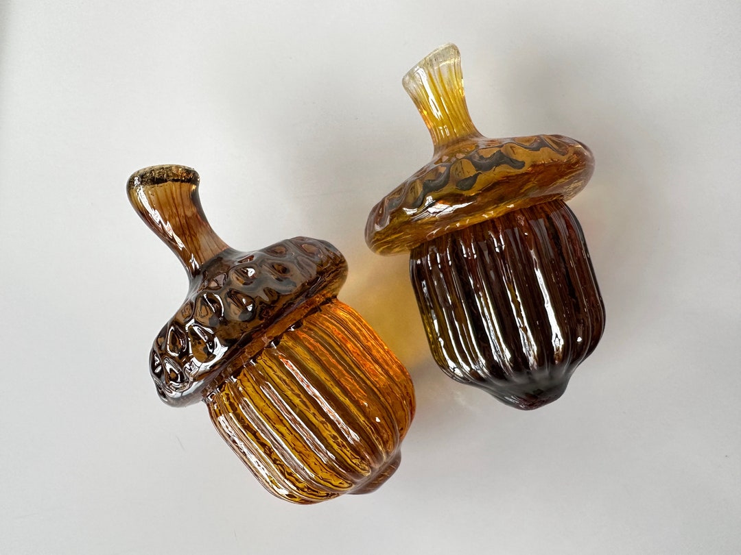 Brown Amber Glass Acorns, Set of 2 Seed Pod Sculptures, 3" Solid ...