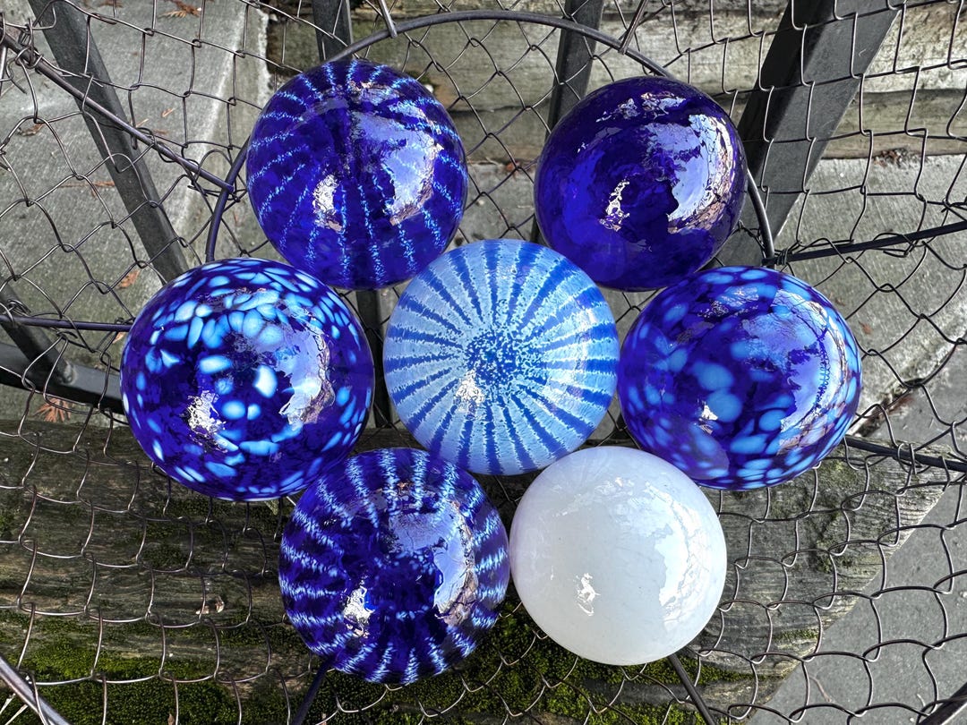 Hand Blown Cobalt Blue Glass Balls: Garden Decor Spheres, Set of 7 ...