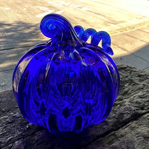 Cobalt Blue Glass Pumpkin, 4.25 Hand Blown Squash Sculpture Curly Coil ...