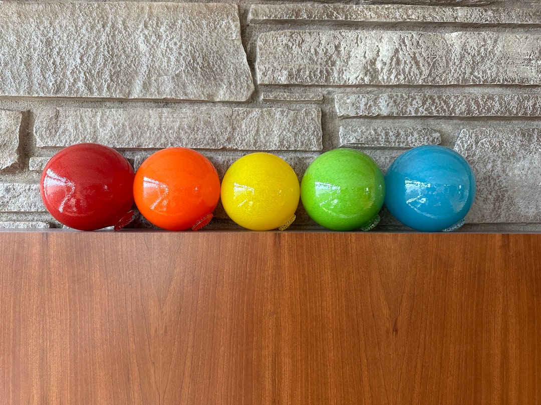 Bright Rainbow Color Balls, Set of 5 Blown Glass Floats, 4" Interior ...