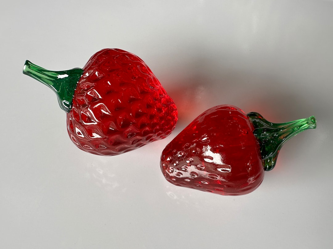 Glass Strawberries: Set of 2 Red Berry Decorations, 3" Sculptures ...