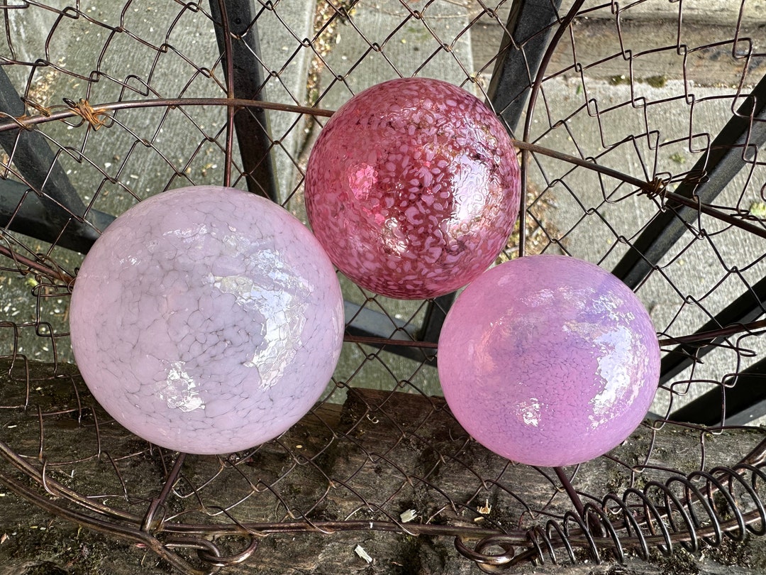 Translucent Pink Glass Floats, Set of 3 Hand Blown Decorative Balls, 2. ...