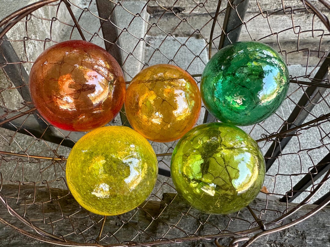 Smallest Red Orange Yellow Green Floats, Set of 5 Blown Glass 2.5 ...