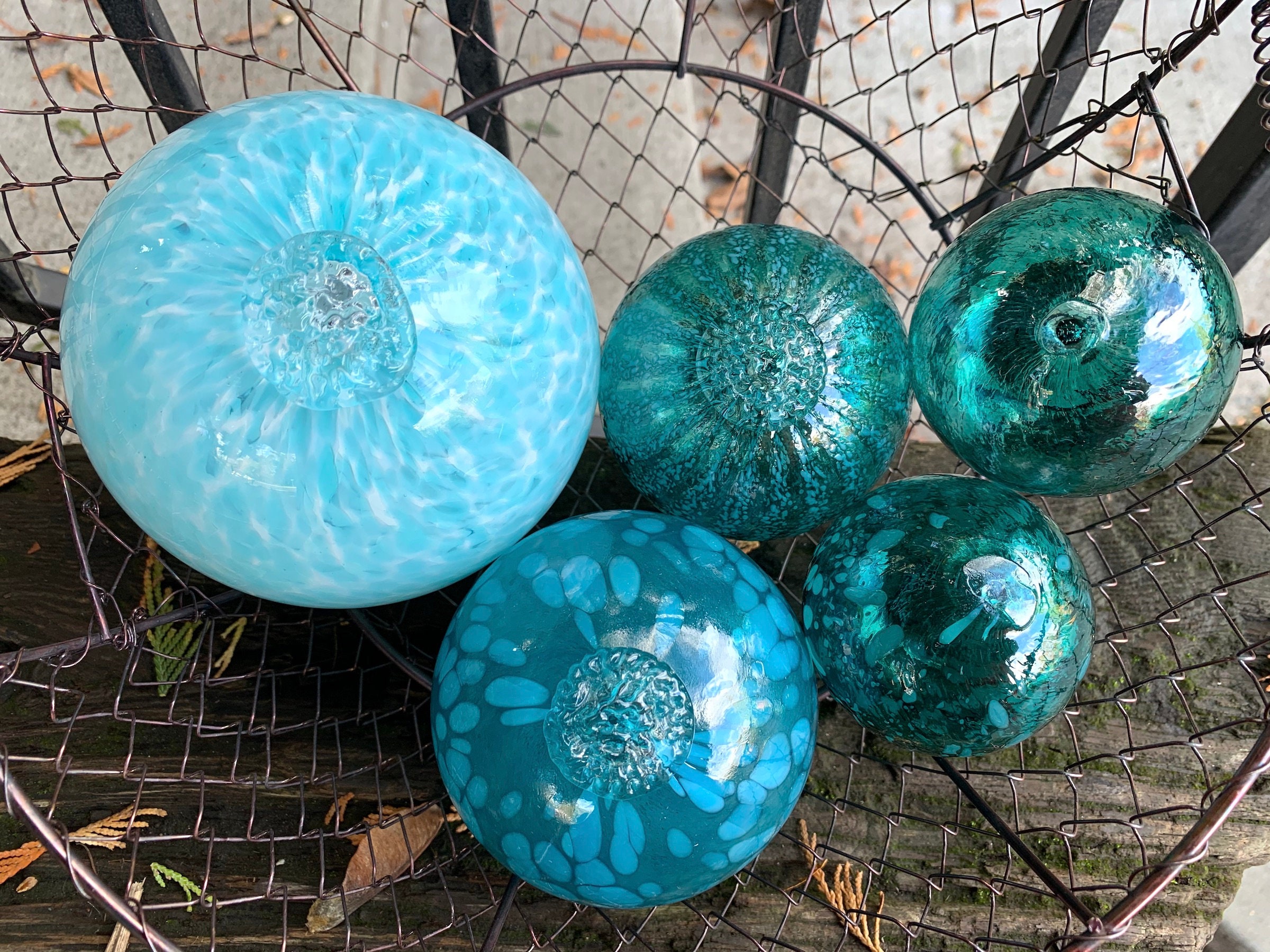 Turquoise & Aqua Blown Glass Floats Set of Five | Etsy
