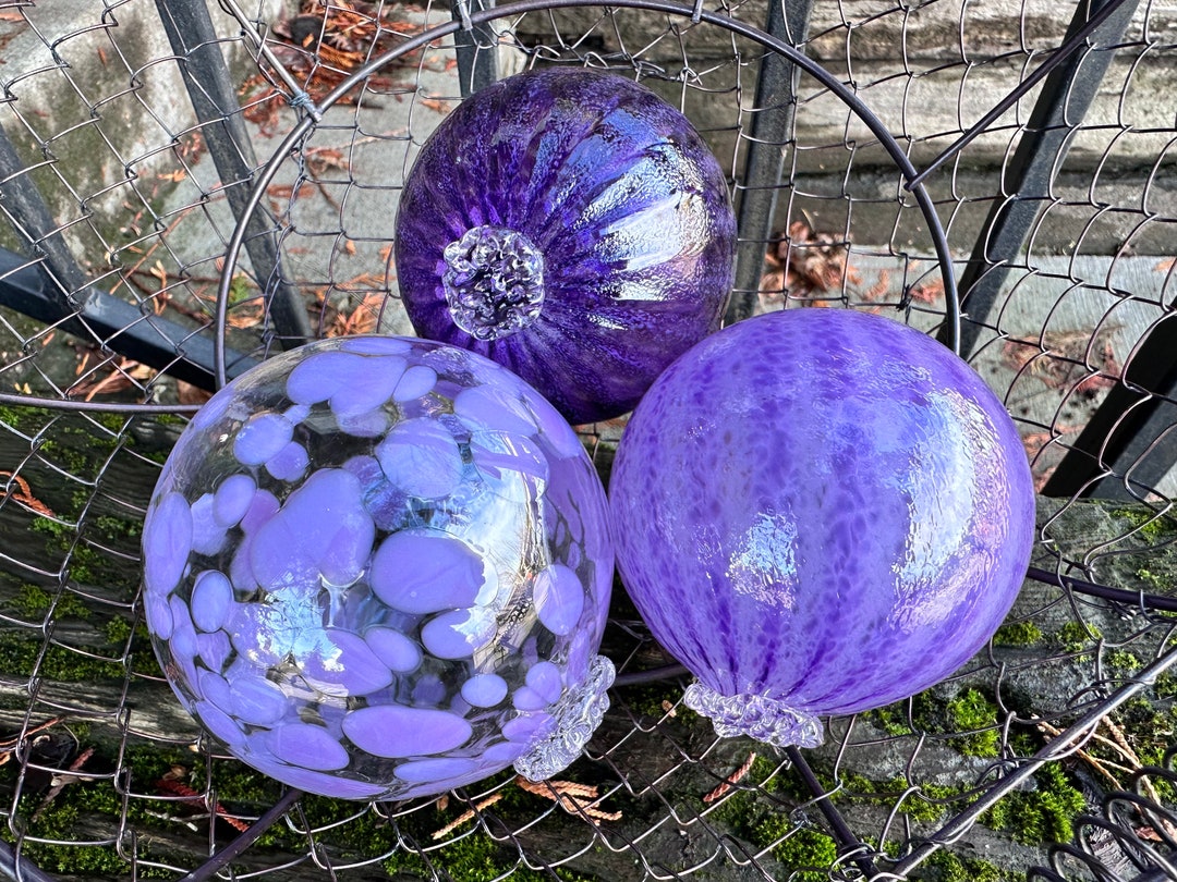 Purple Blown Glass Floats: Set of 3 Decor Balls, 3.25" Orbs - Avalon ...