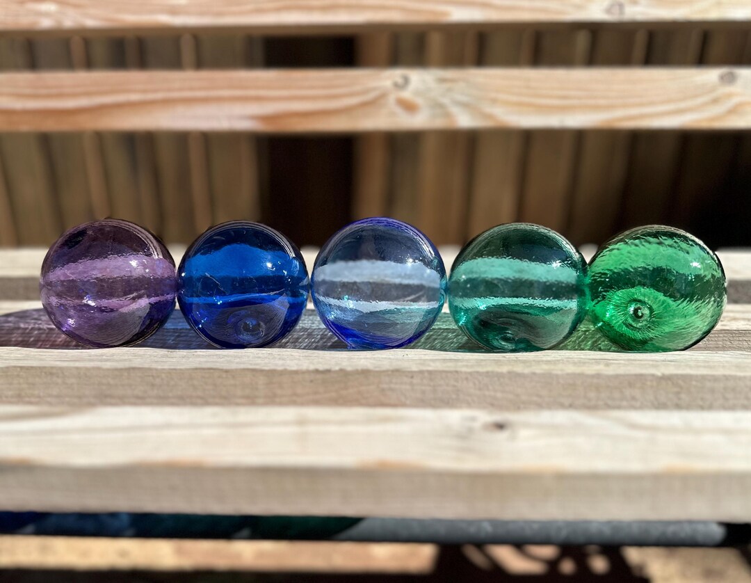 Smallest Glass Floats, Set of 5 Hand Blown 2.5" Balls, Blue Green Aqua ...