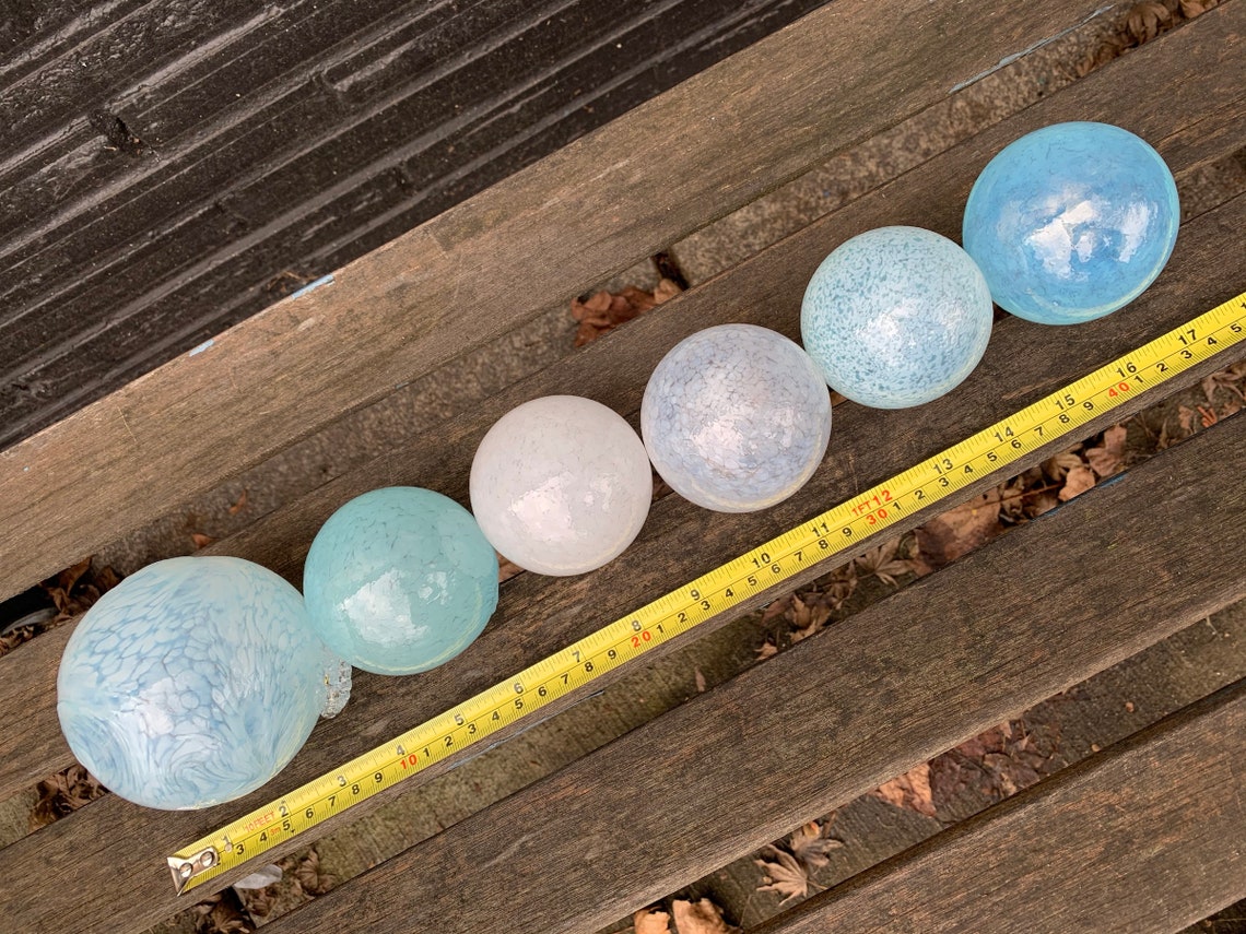 Airy Blue and White Blown Glass Balls Set of Six Translucent | Etsy