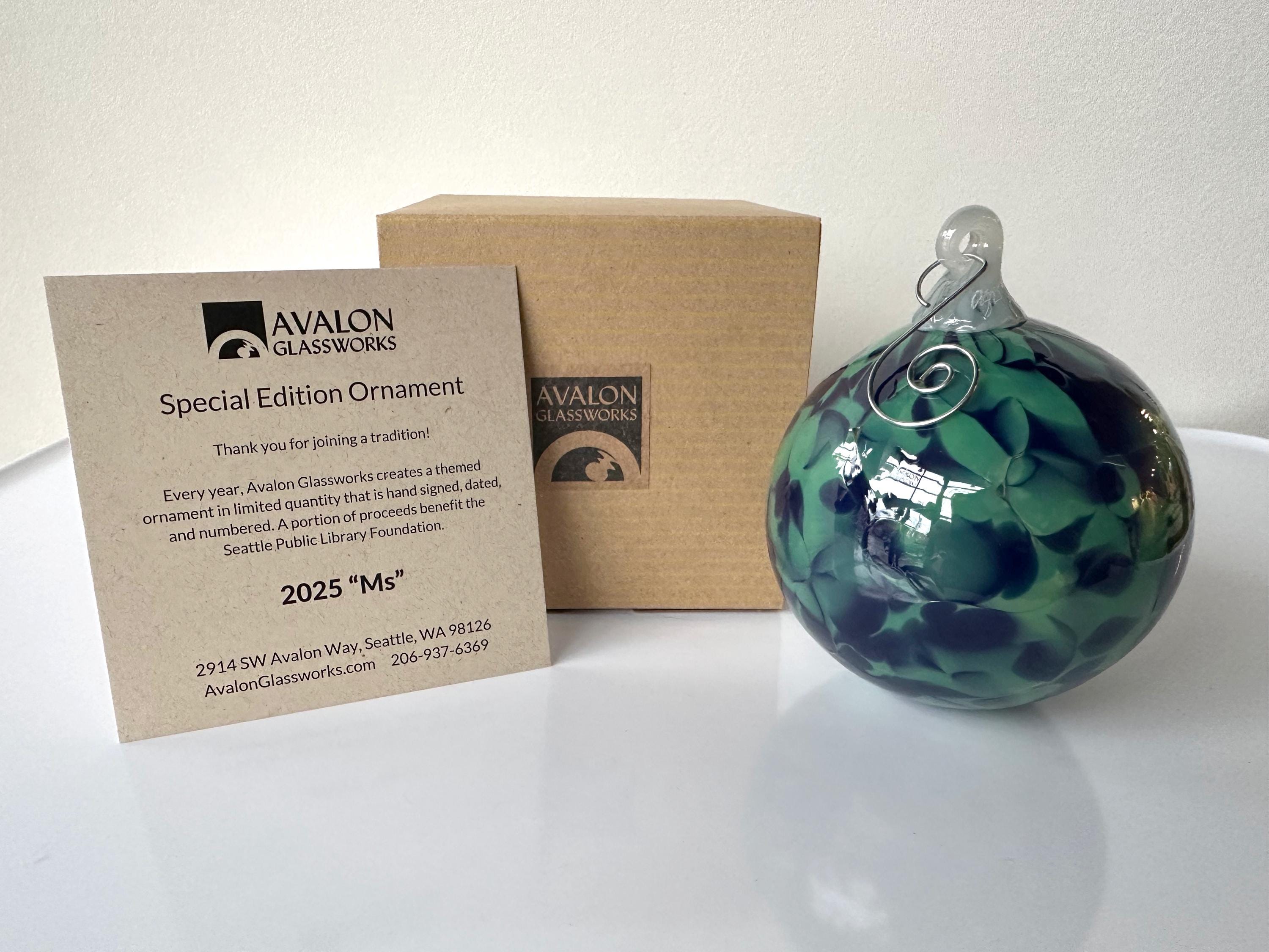 Special Edition Ornament 2025: "ms" Green & Blue Blown Glass Decoration ...