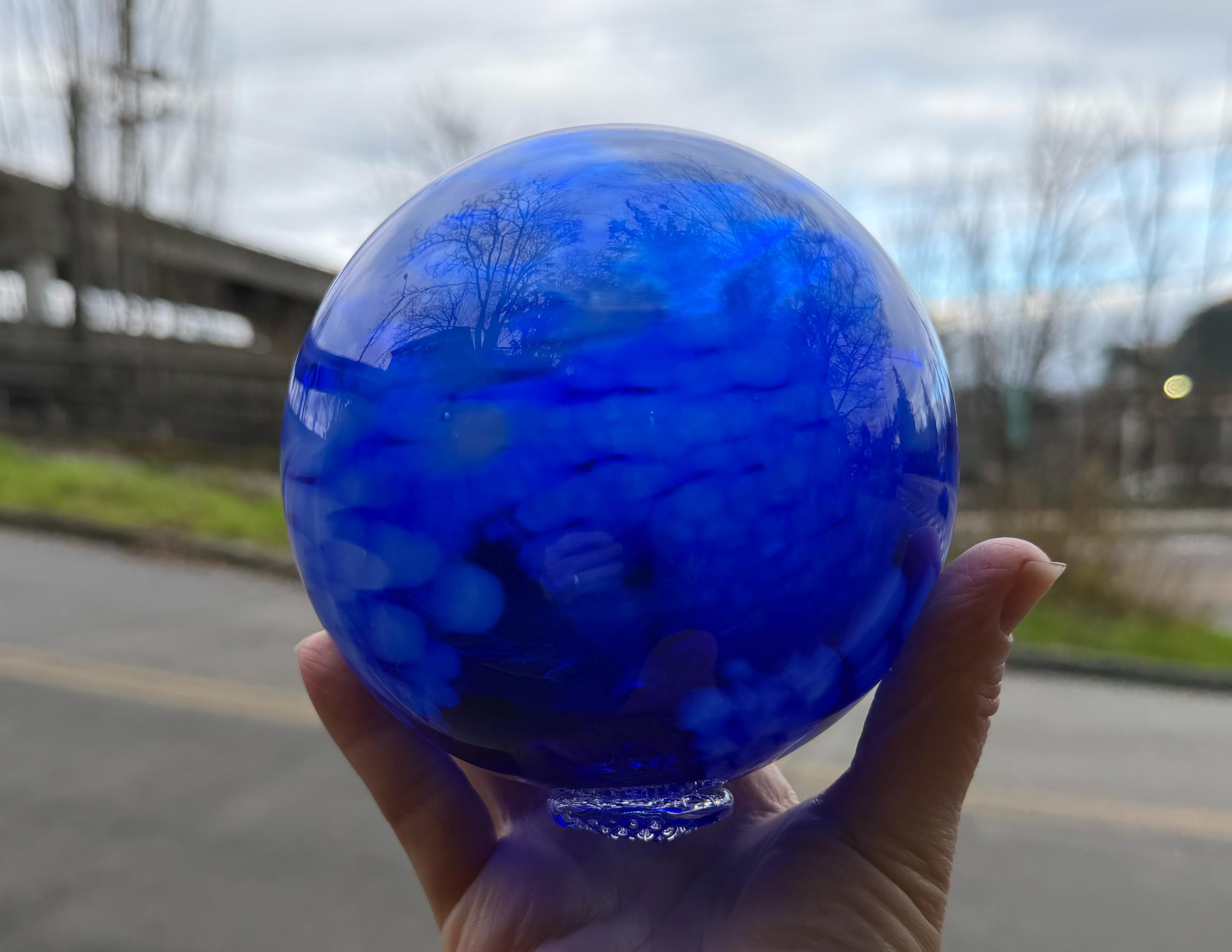 Blown Glass Fishing Float: Blue & White Garden Decor Ball, 4.75" Orb ...