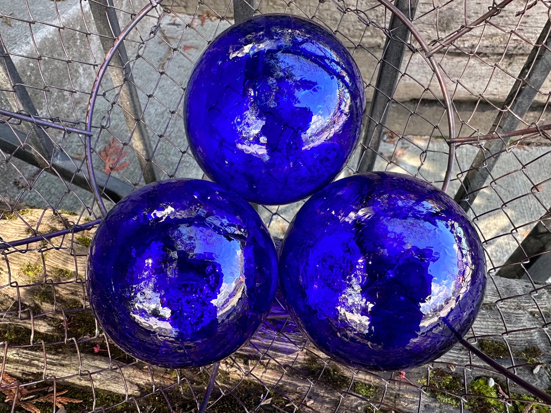 Cobalt Blue Glass Floats, Set of 3 Hand Blown 3.25 Garden Balls ...
