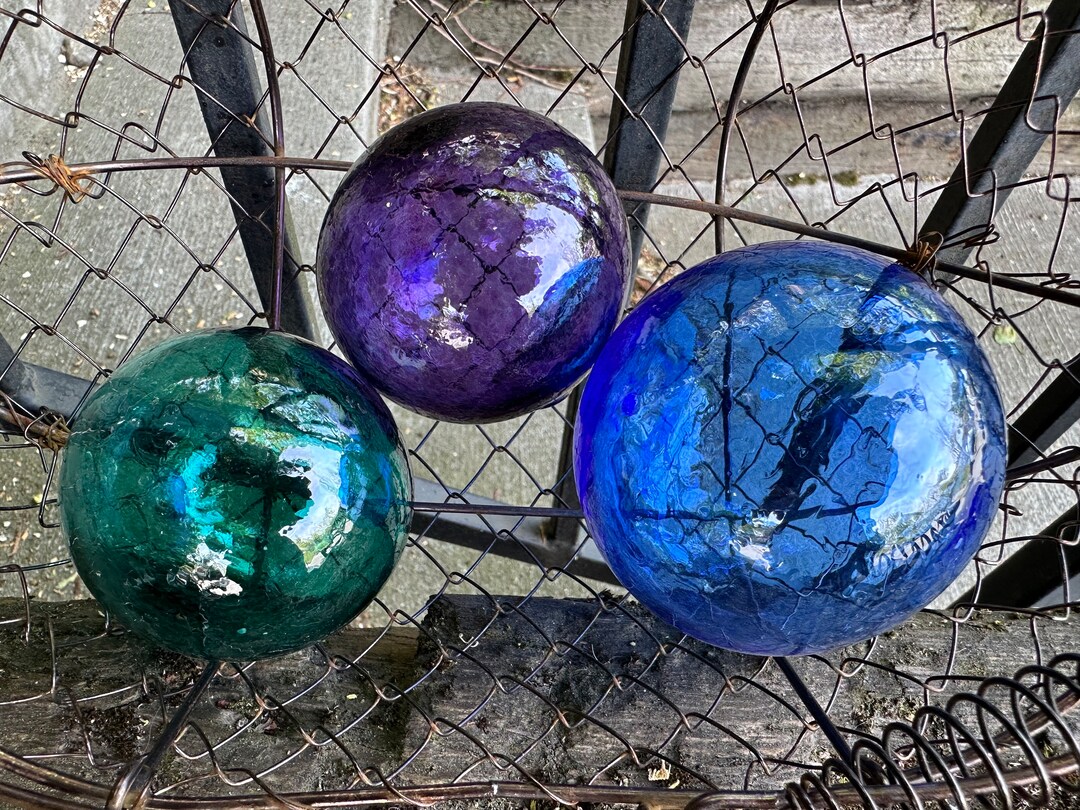 Small Beach Glass Balls, Decorative Blue Purple Green Set of 3 Floats ...