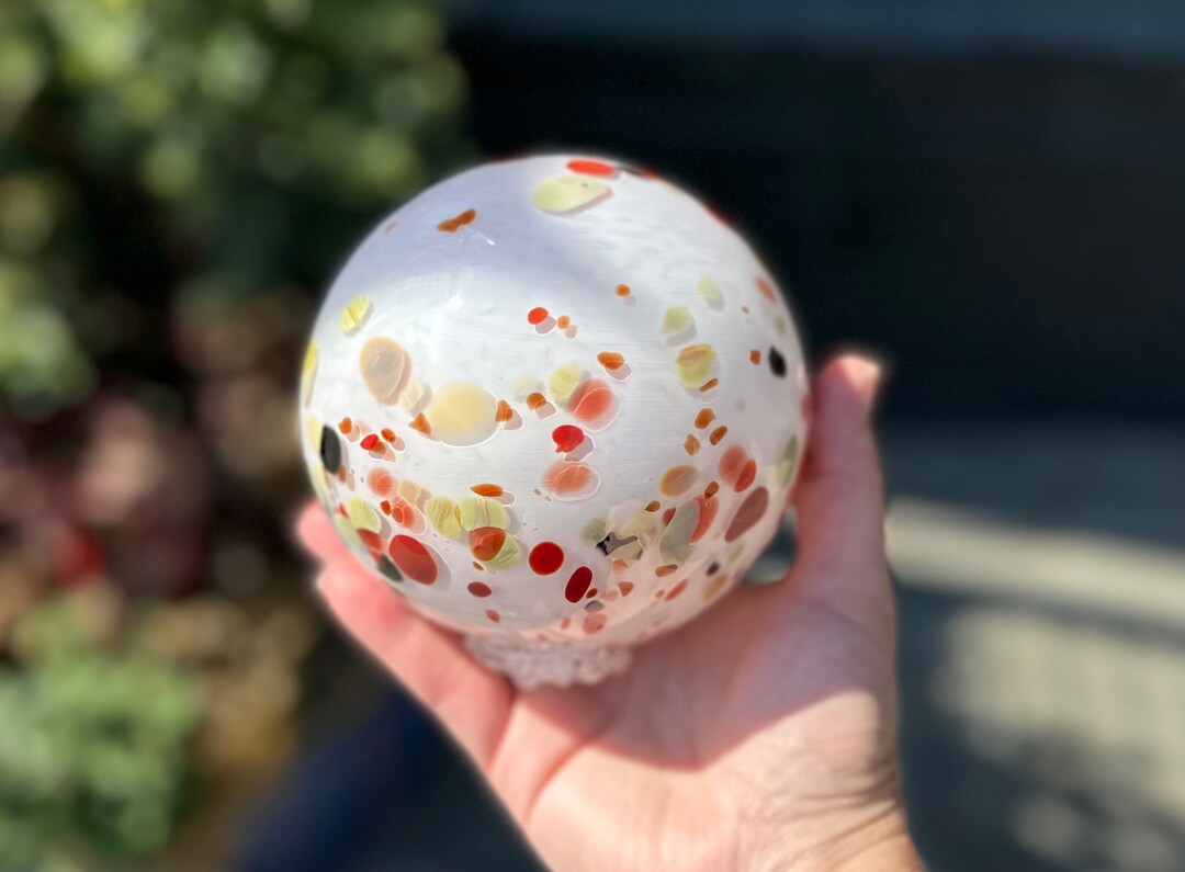 Falling Leaves Float Blown Glass Ball 4.375 Red Brown Beige Spot Garden ...