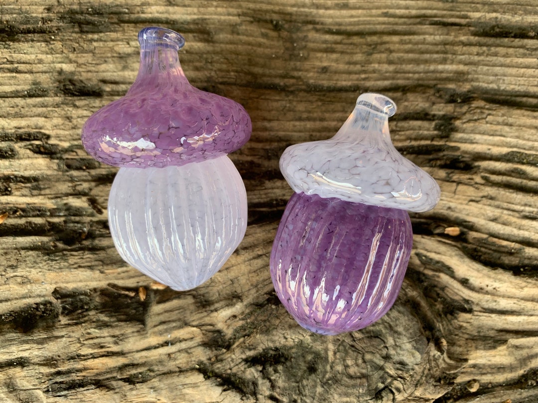 Purple Lavender Glass Acorns, Set of 2 Seed Pod 2.75 Paperweight ...