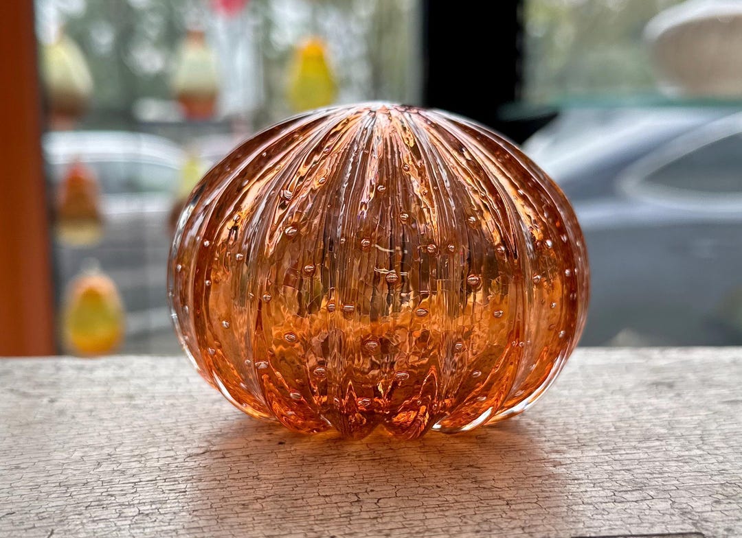 Sea Urchin Shell Sculpture, 3.5" Decorative Coral Peach Blown Glass Sea ...