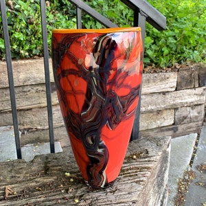 Red Oak Vase 12 Hand Blown Glass Art Vase Coral Red | Etsy