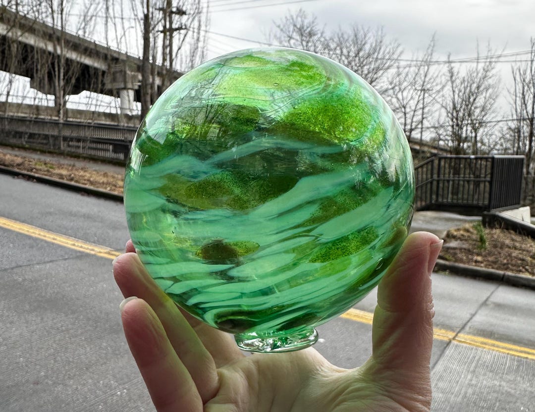 Emerald Green Glass Float With Sparkle: Coastal Decor Ball, 4" Orb ...