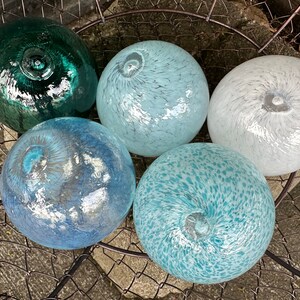 Airy Shades of Blue Blown Glass Floats, Set of 5 Translucent 2.75" Pond ...