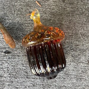 Amber Brown Glass Acorn Sculpture, 3 Solid Glass Seed Pod Paperweight ...
