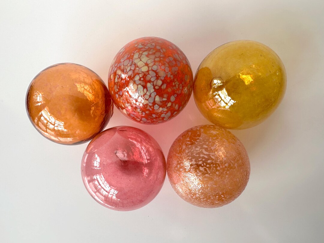 Blown Glass Floats "the Peaches" Set of 5 Garden Spheres, 2.75" Balls ...