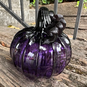Purple & Black Glass Pumpkin, 4.25 Hand Blown Decorative Gourd ...
