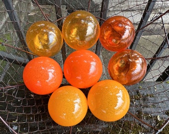 Purple and Orange Blown Glass Balls, Set of 6 Transparent Decorative ...