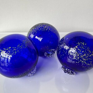 Cobalt Blue Glass Floats, Set of 3 milky Way Garden Balls, Coastal ...