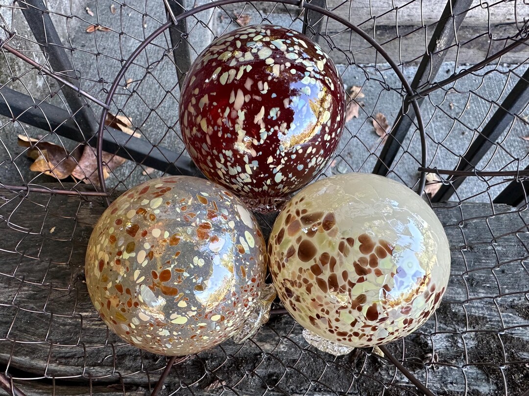 Red & Gold Glass Floats, Set of 3 Decorative Hand Blown 3.5" Balls ...