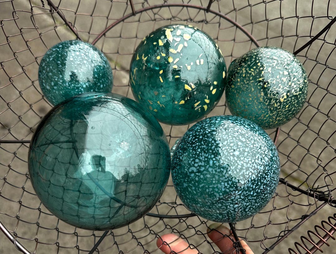 Hand Blown Blue Glass Float Set: 5 Coastal Garden Art Spheres - Avalon ...