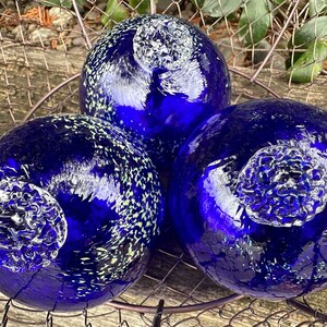 Cobalt Blue Glass Floats, Set of 3 milky Way Garden Balls, Coastal ...