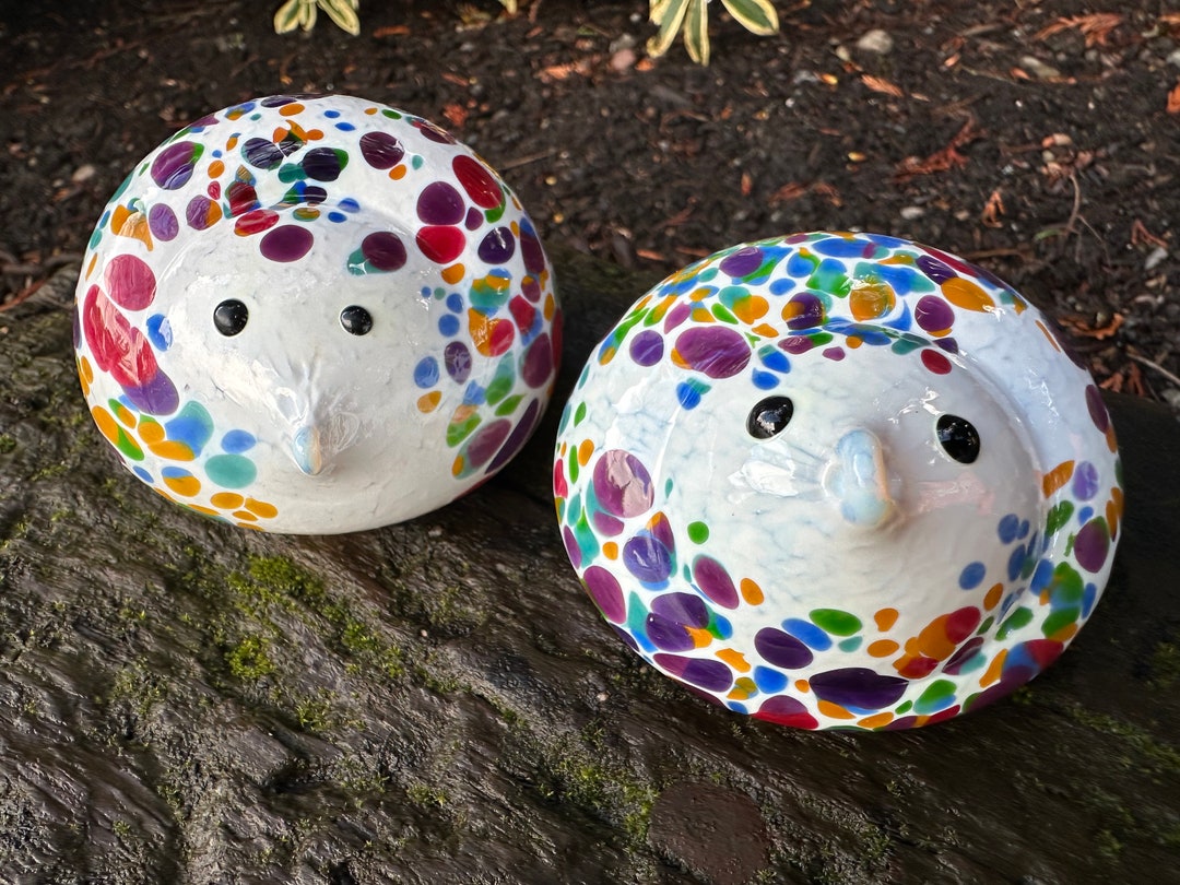 Rainbow Chicks, Two Blown Glass Peeps, Multi Color Bird Sculptures ...