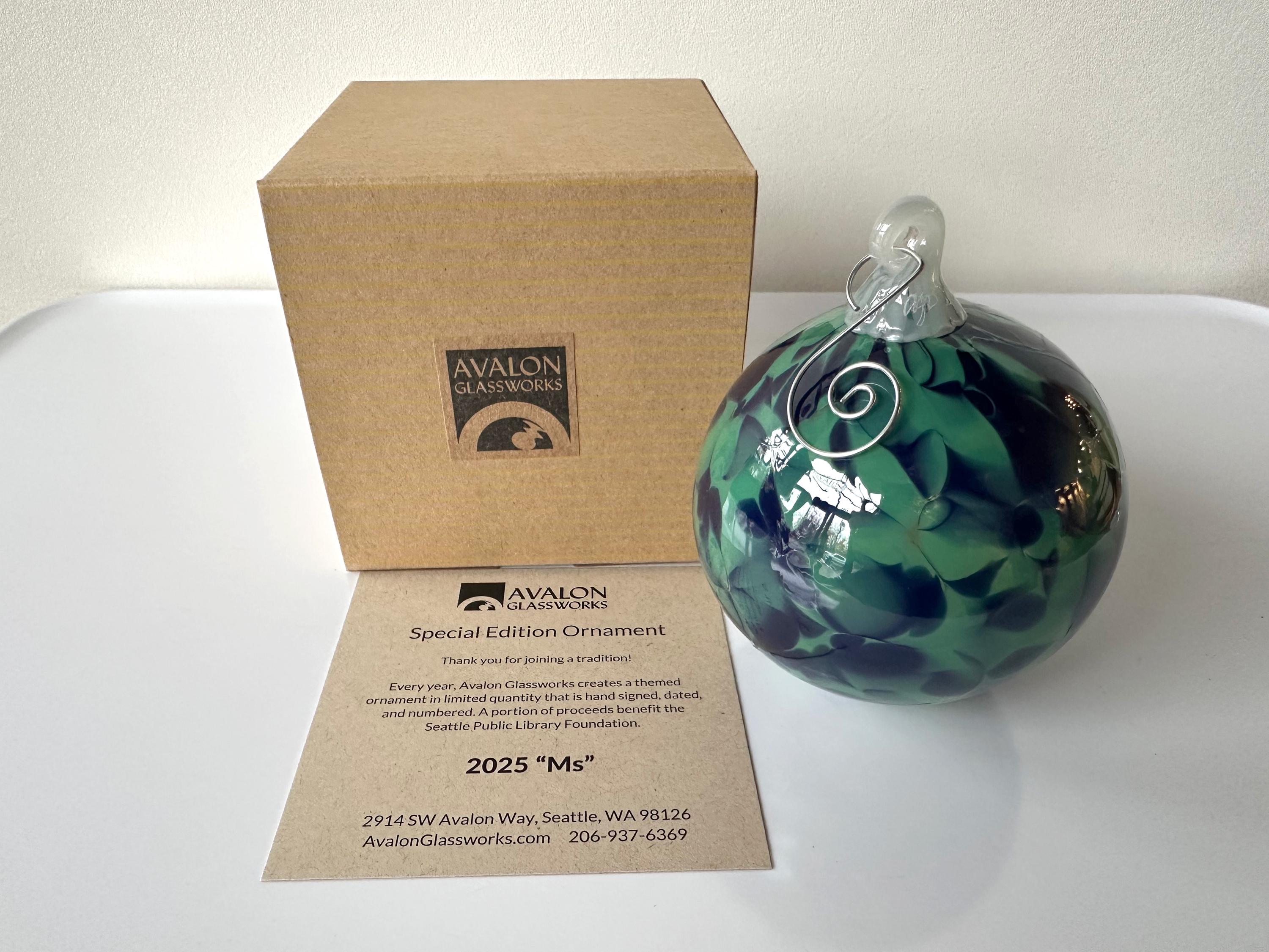 Special Edition Ornament 2025: "ms" Green & Blue Blown Glass Decoration ...