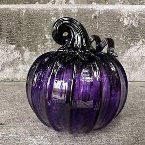 Purple & Black Glass Pumpkin, 4.25 Hand Blown Decorative Gourd ...