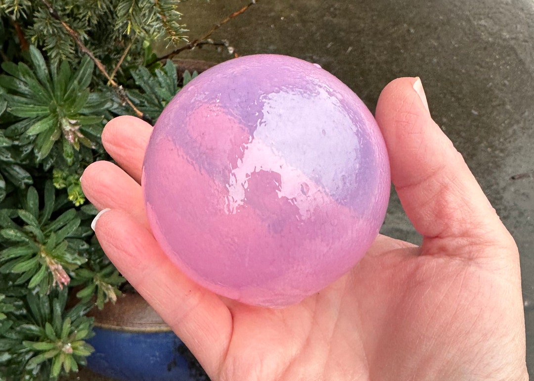 Single Translucent Pink Glass Float, Hand Blown 2.75" Garden Ball ...