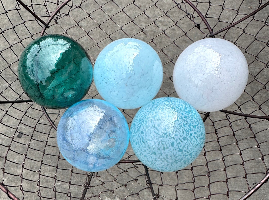 Airy Shades of Blue Blown Glass Floats, Set of 5 Translucent 2.75 ...