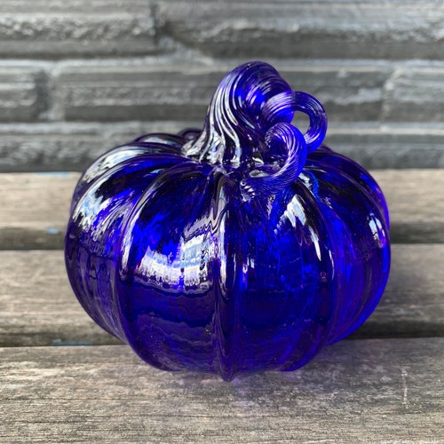 Hand Blown Glass Cobalt Blue Pumpkin | Etsy