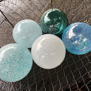 Airy Shades of Blue Blown Glass Floats, Set of 5 Translucent 2.75" Pond ...
