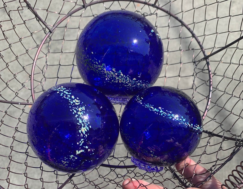 Cobalt Blue Glass Floats Set of 3 milky Way - Etsy