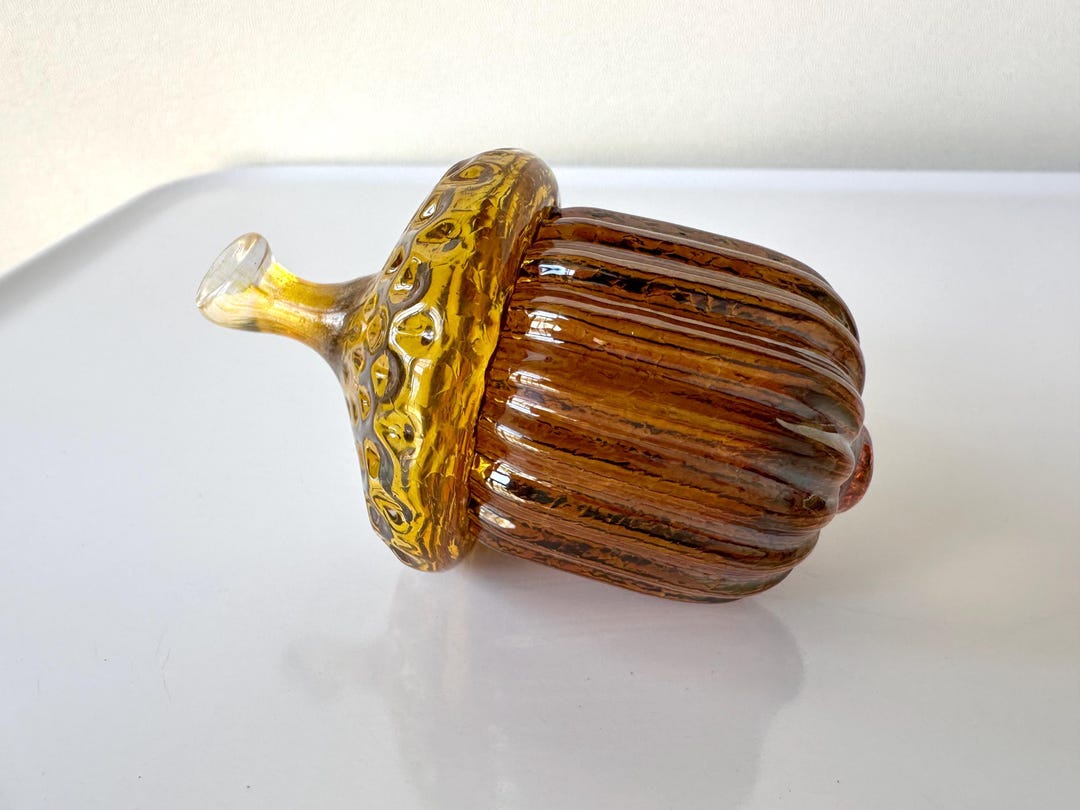 Amber Brown Glass Acorn Sculpture, 3 Solid Glass Seed Pod Paperweight ...