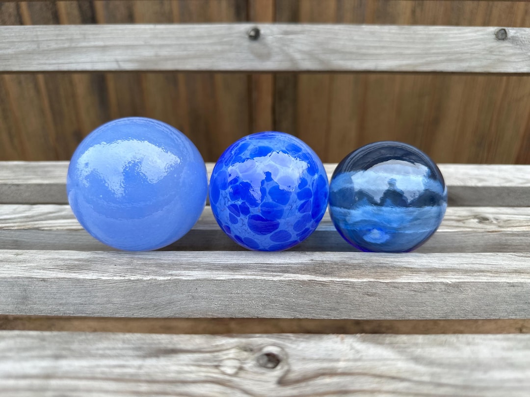 Baby Blues, Set of 3 Small Floats, Blown Glass 2.5" Balls, Coastal ...