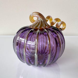 Purple & Gold Blown Glass Pumpkin, 4.25" Decorative Squash Sculpture ...