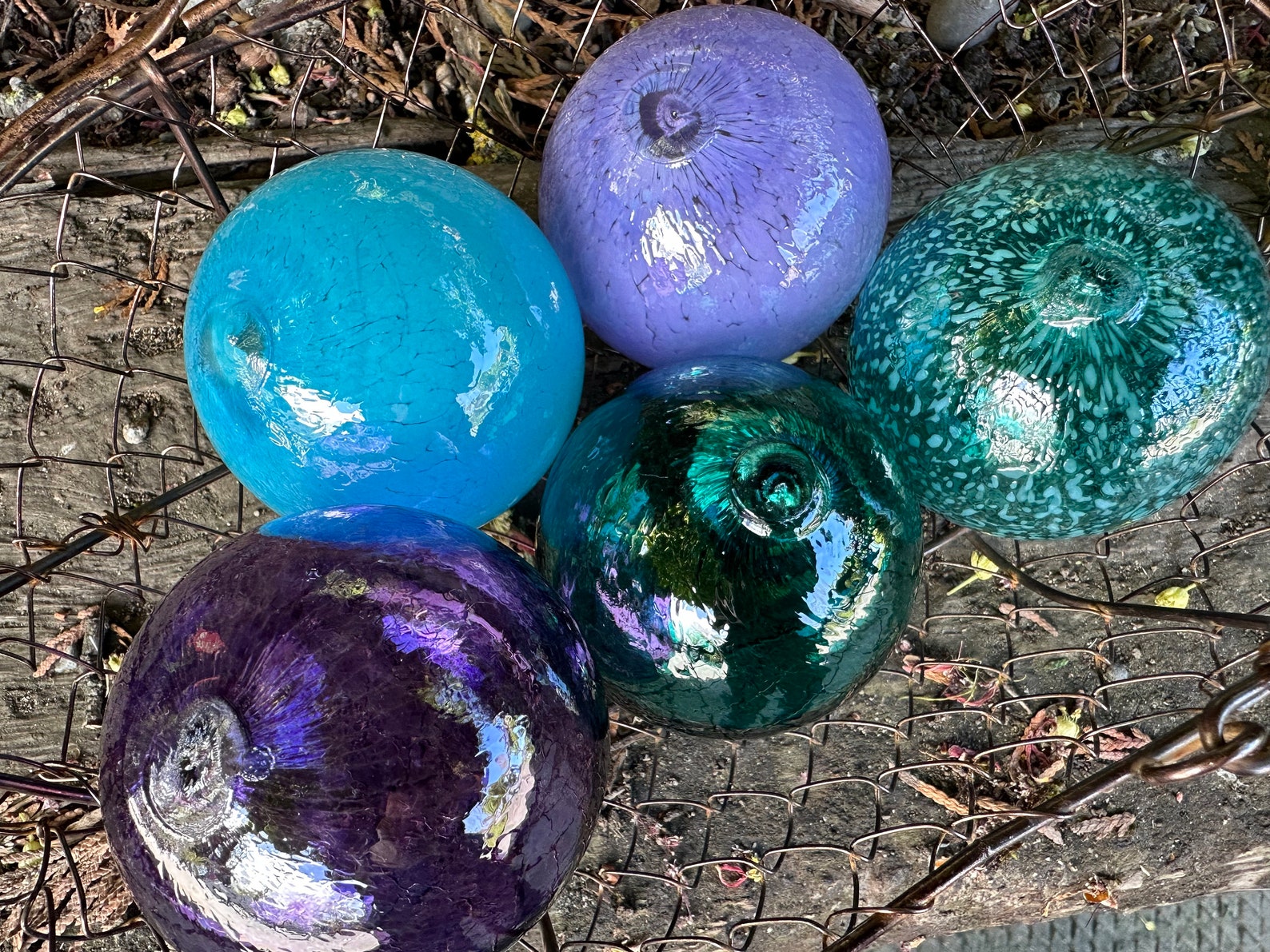 Turquoise & Purple Glass Floats: Set of 5 Hand Blown Decor Balls, 2.75 ...