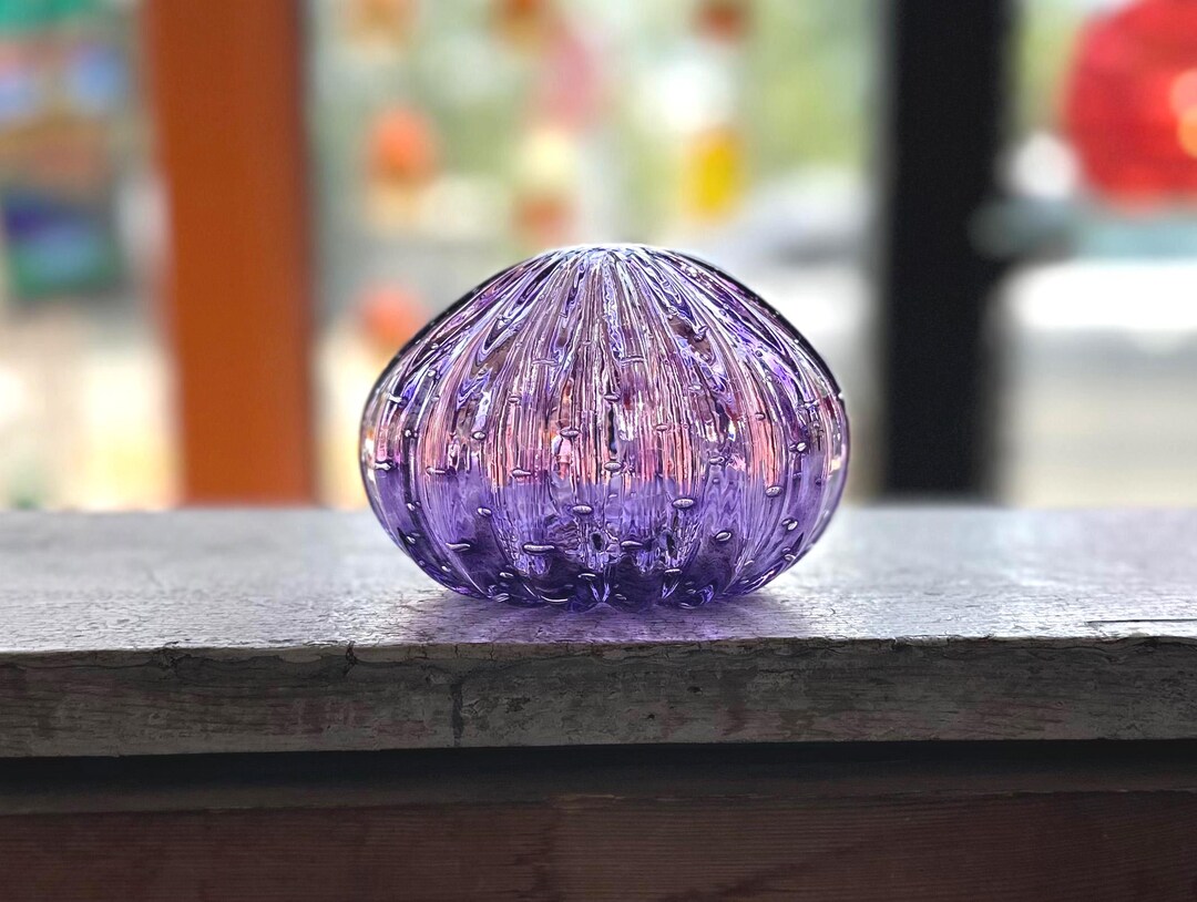 Purple Sea Urchin Shell Sculpture, Decorative Blown Glass Art 4 ...