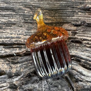 Amber Brown Glass Acorn Sculpture, 3 Solid Glass Seed Pod Paperweight ...