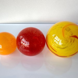 Red Yellow Orange Glass Floats, Set of 3 Hand Blown Outdoor Garden Orb ...