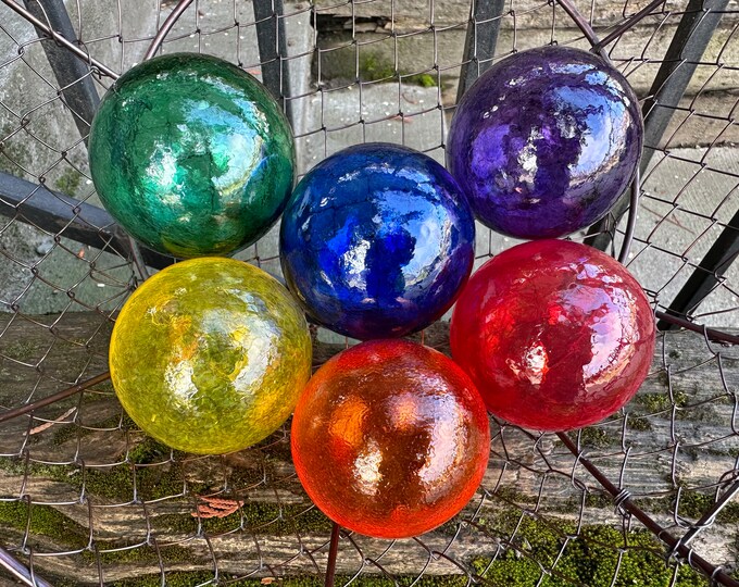 Glass Floats Prismatic Set of 6 Hand Blown Glass Balls, 2.75" Interior ...