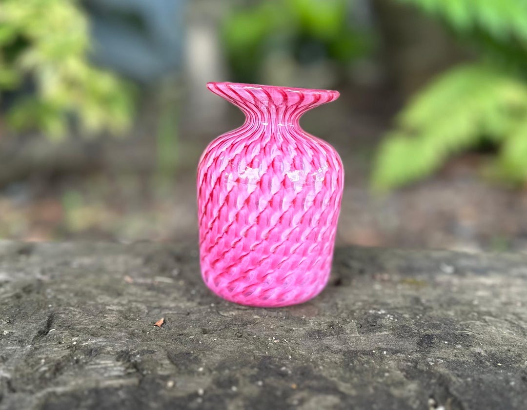 Small Magenta & Light Pink Vase, 4.25" Blown Glass Flower Bud Vase ...