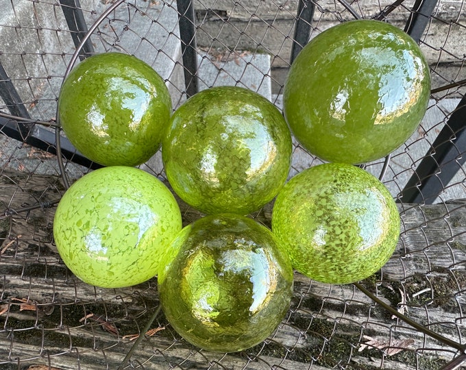 Olive Green Blown Glass Balls, Set of 6 Interior Design Spheres ...